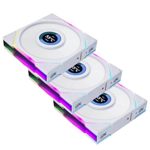 LIAN LI TL120 LCD 120mm ARGB With Controller White (1 Pack) (3 Fans In Total) – Anigma